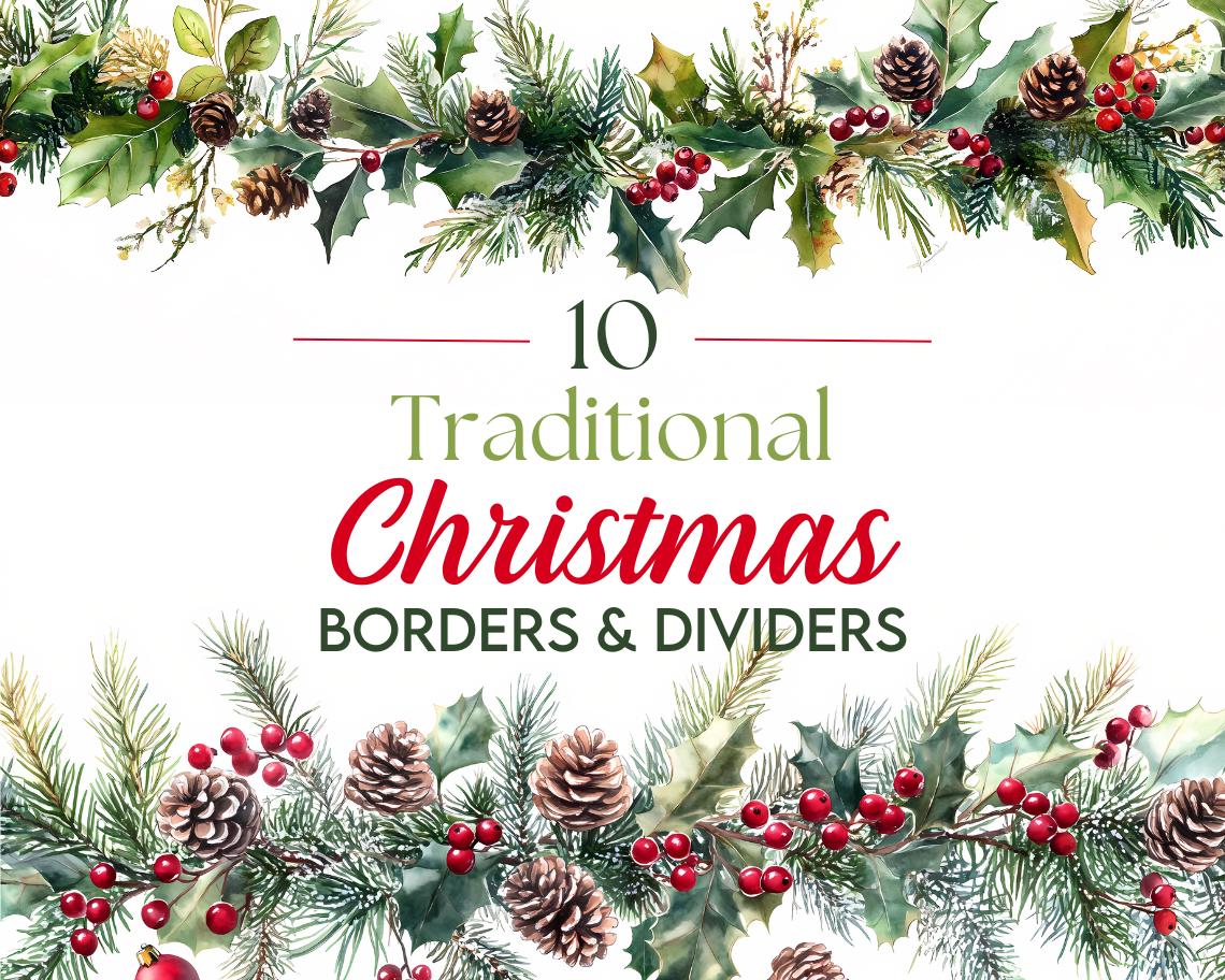 10 X Traditional Christmas Borders/edges Downloadable Clipart Bundle ...