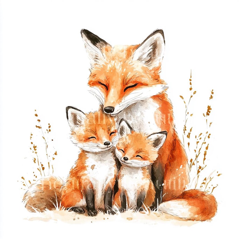 10 X Family of Foxes Clipart - High Quality JPG Bundle - Baby Fox Cub ...