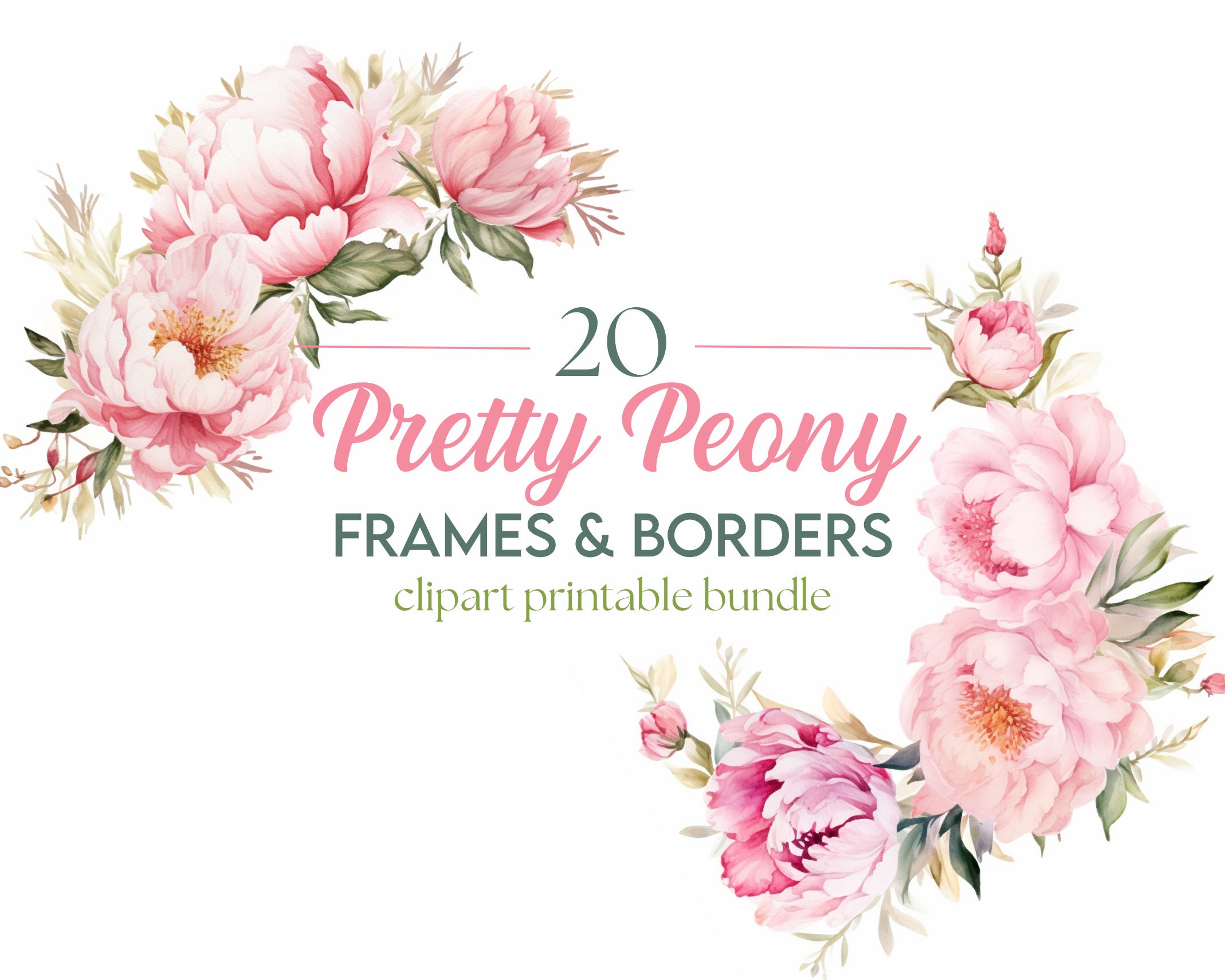 20 X Peonies Floral Borders & Edges Downloadable Clipart - Peony Floral ...