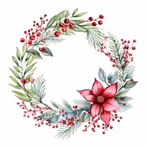 Red Christmas Wreath Watercolour Clipart - 10 High Quality Downloadable ...