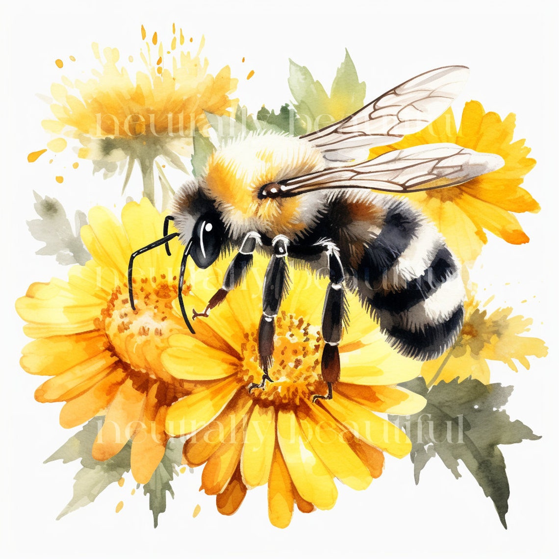 10 Watercolour Bee Clipart Bees on Flowers, High Quality JPG Downloads ...