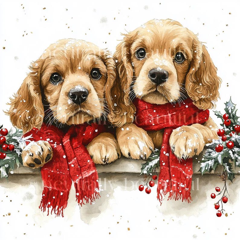 12 X Cocker Spaniel Dogs at Christmas Clipart Bundle - High Quality ...