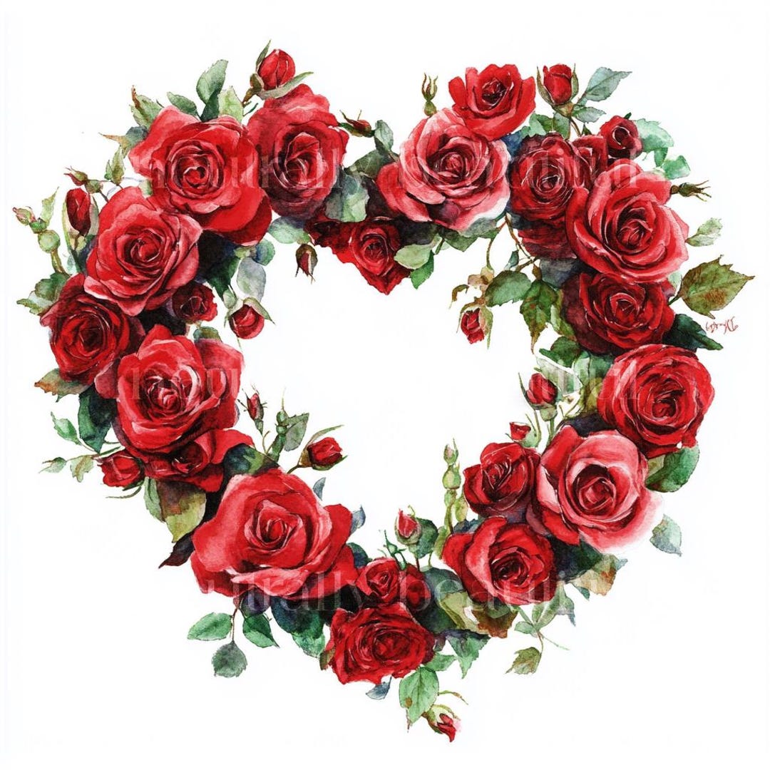 10 X Red Rose Heart Wreaths Valentine's Clipart Bundle - High Quality ...