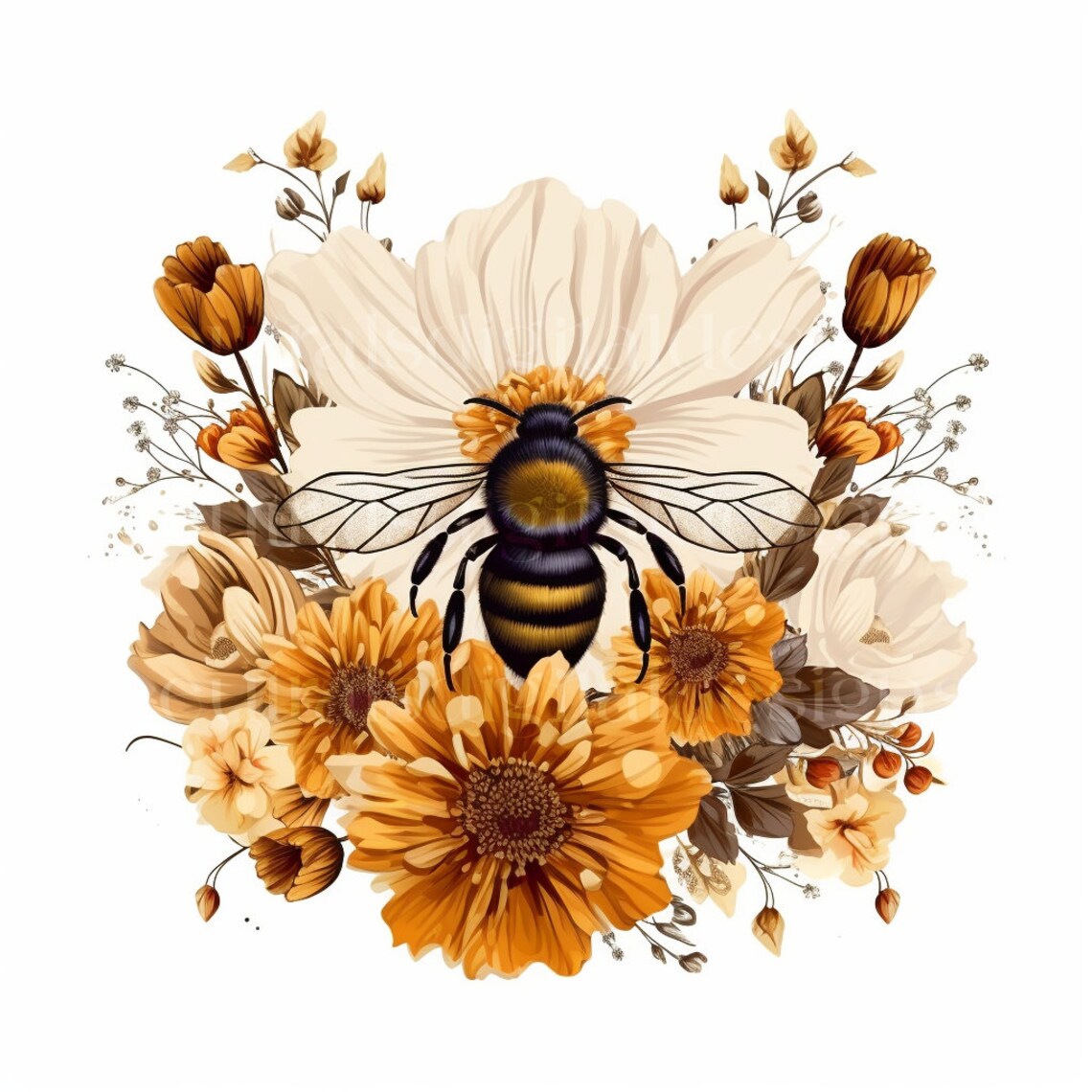 10 X Vector-style Floral Bee Digital Elements - High Quality JPG ...