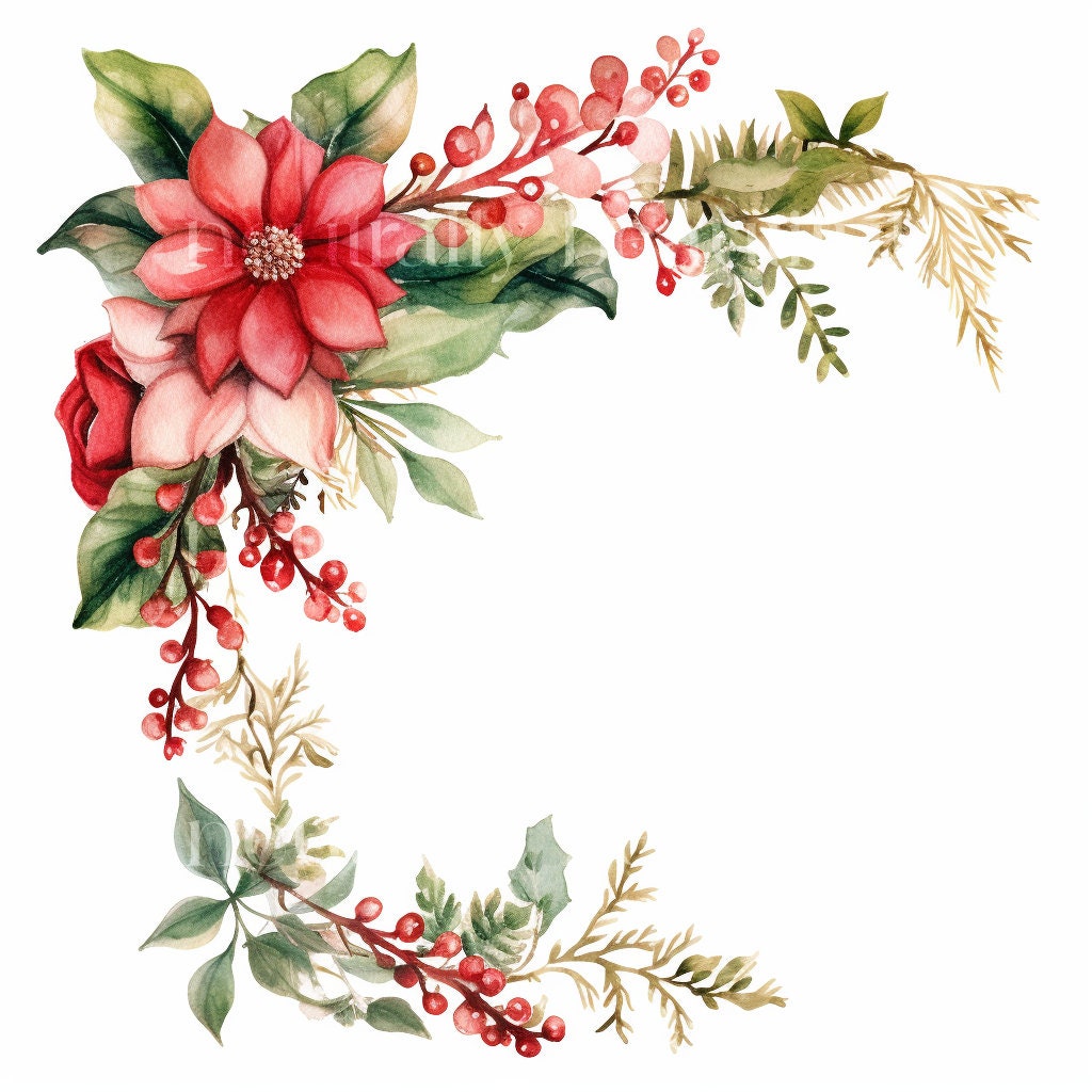 Christmas Floral Edging Watercolour Clipart - 12 Downloadable Jpgs ...