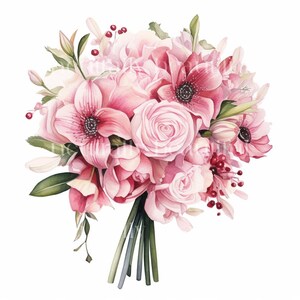 10 X Bright Pink Bouquets Clipart Bundle, High Quality JPG Instant ...