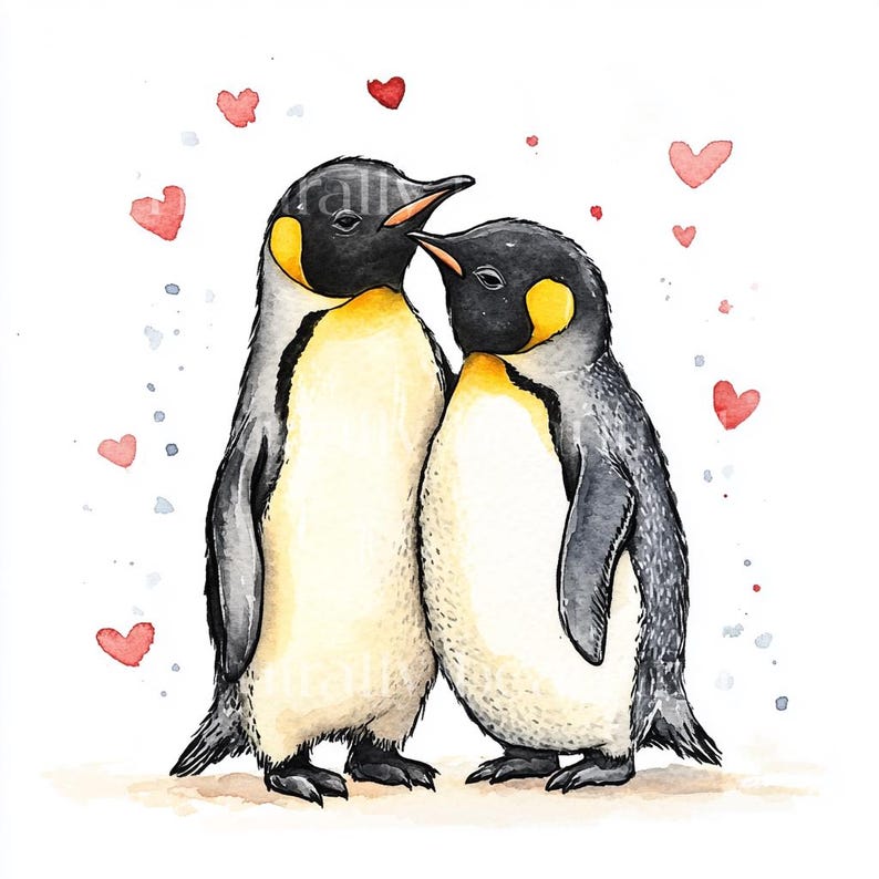 10 X Penguins & Hearts Clipart Bundle - High Quality Jpgs - Romantic ...
