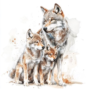 10 X Family of Wolves Clipart - High Quality JPG Bundle - Baby Wolf ...