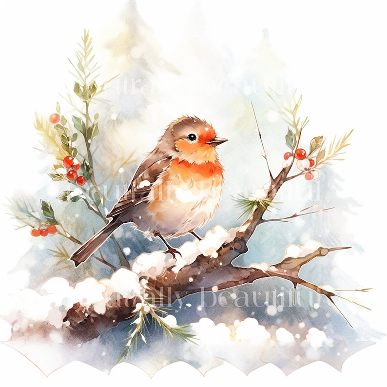 Cute Cartoon Snowy Robin Watercolour Clipart - 12 High Quality ...