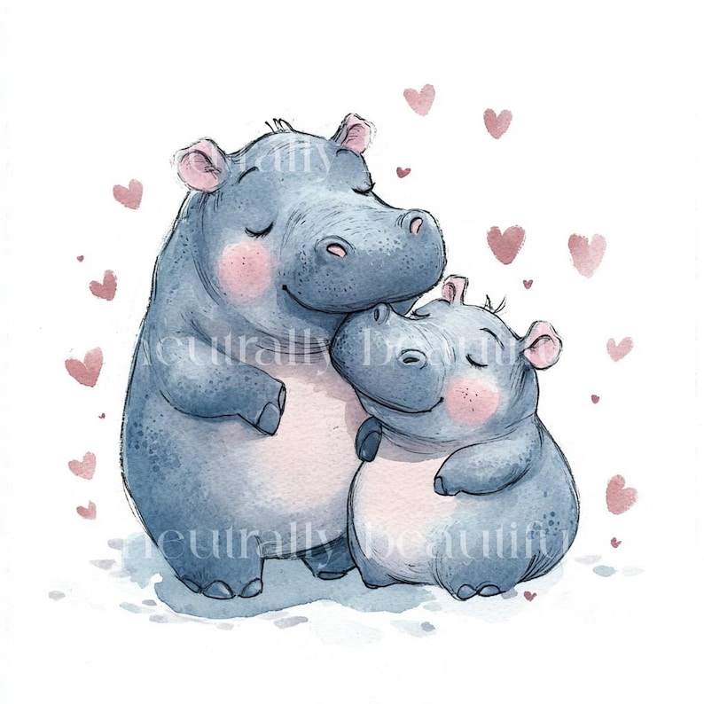 10 X Hippos & Hearts Clipart Bundle - High Quality Jpgs - Romantic ...