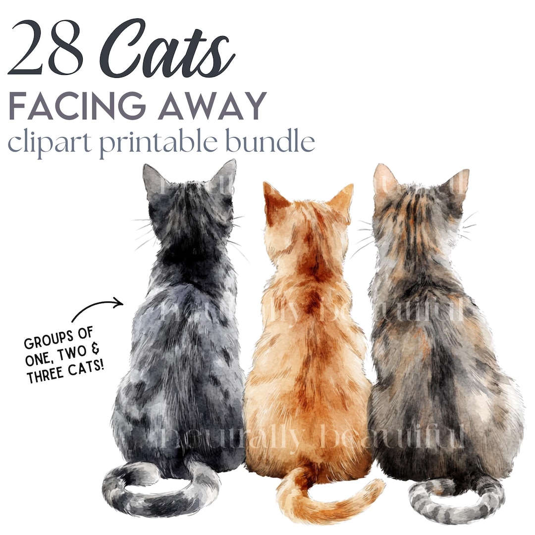 28 X Cats Facing Away Clipart Bundle - High Quality JPG Watercolour ...