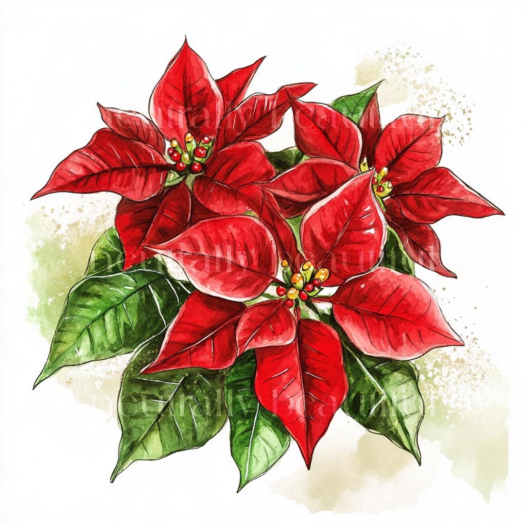 10 X Christmas Poinsettia Clipart - High Quality Jpgs - Holidays ...