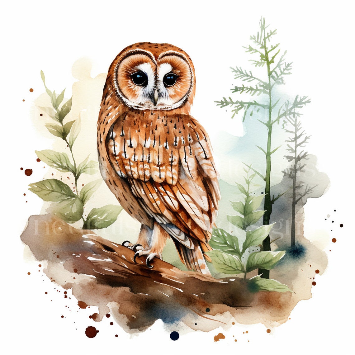 Woodland Owls Watercolour Clipart 10 High Quality Downloadable Jpgs ...