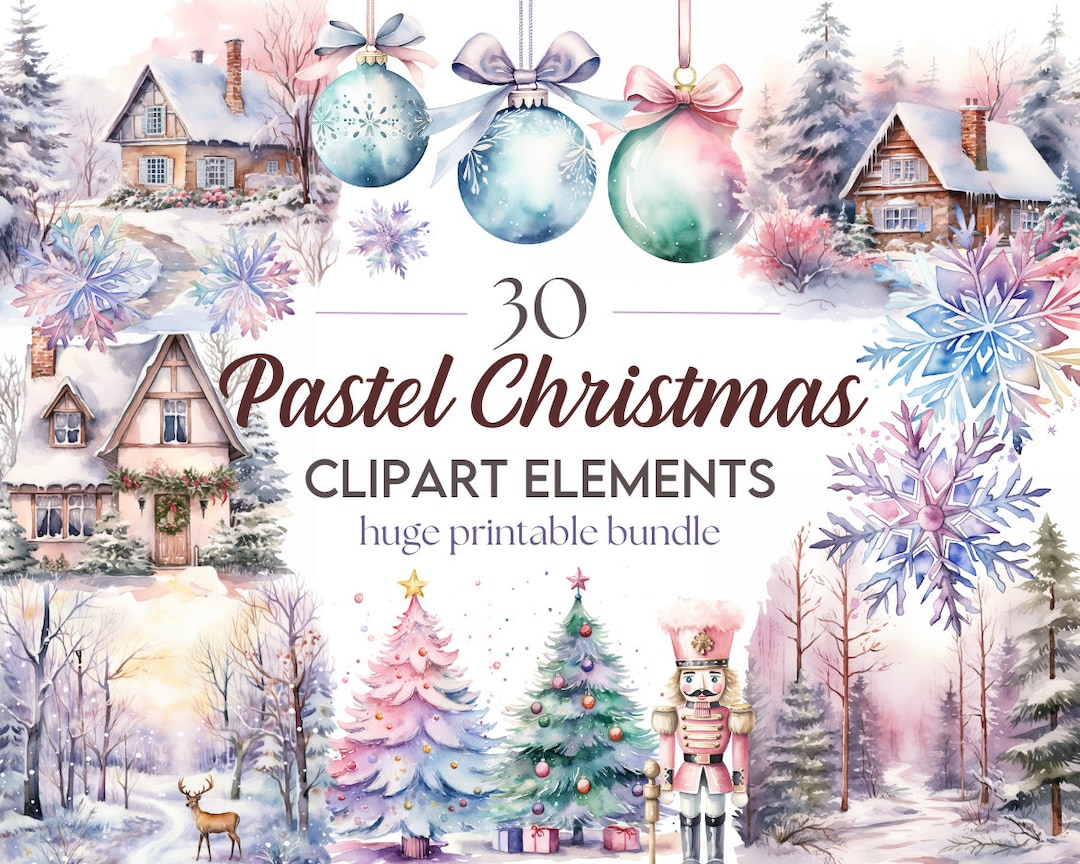 Pastel Christmas Downloadable Clipart - 30 Pack Festive Christmas ...