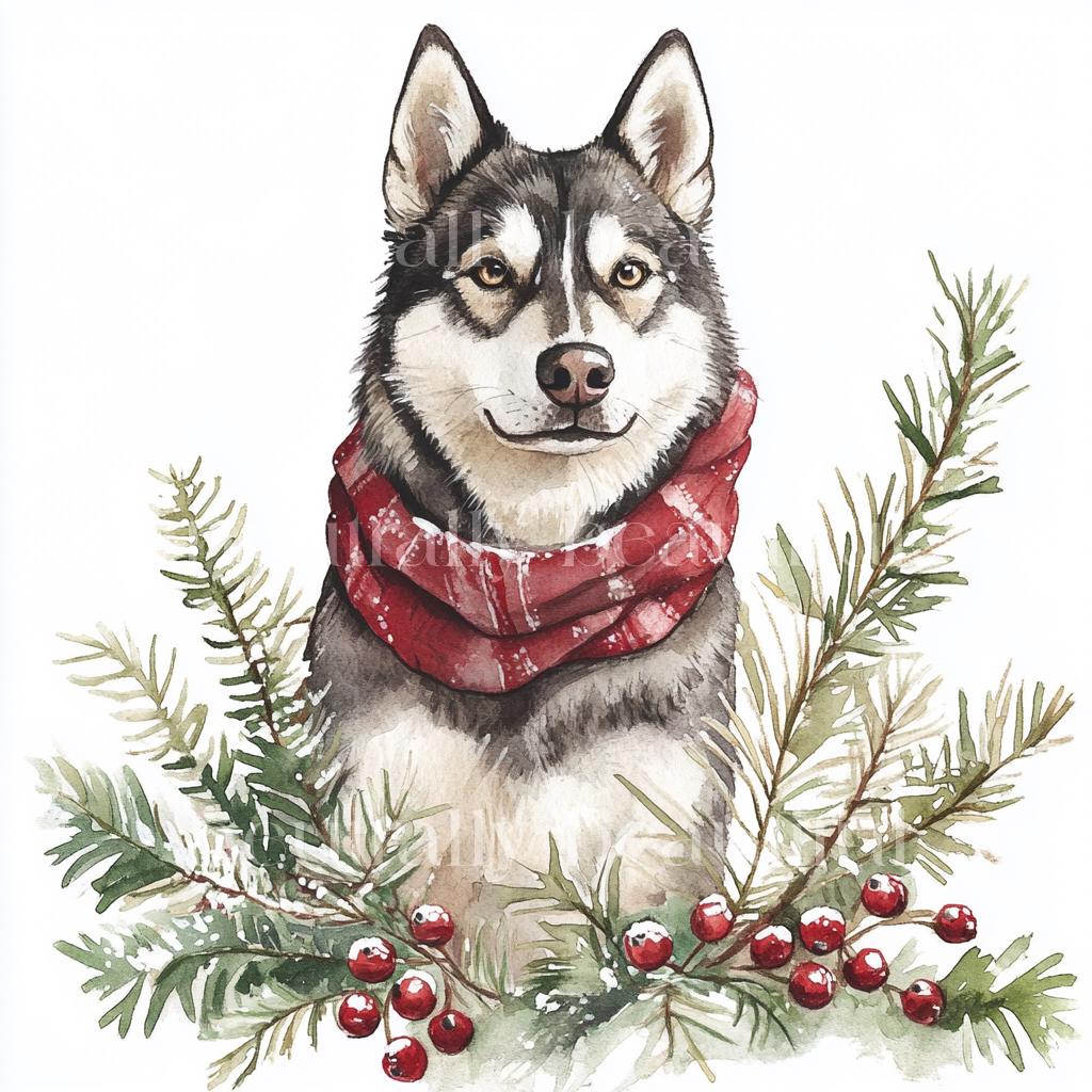 12 X Husky Dogs at Christmas Clipart Bundle - High Quality Jpgs Festive ...