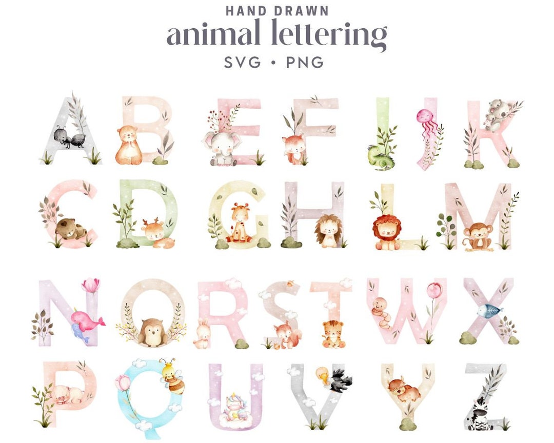 Cute Animal Alphabet SVG Bundle - PNG + Svg File Downloadable Pack ...