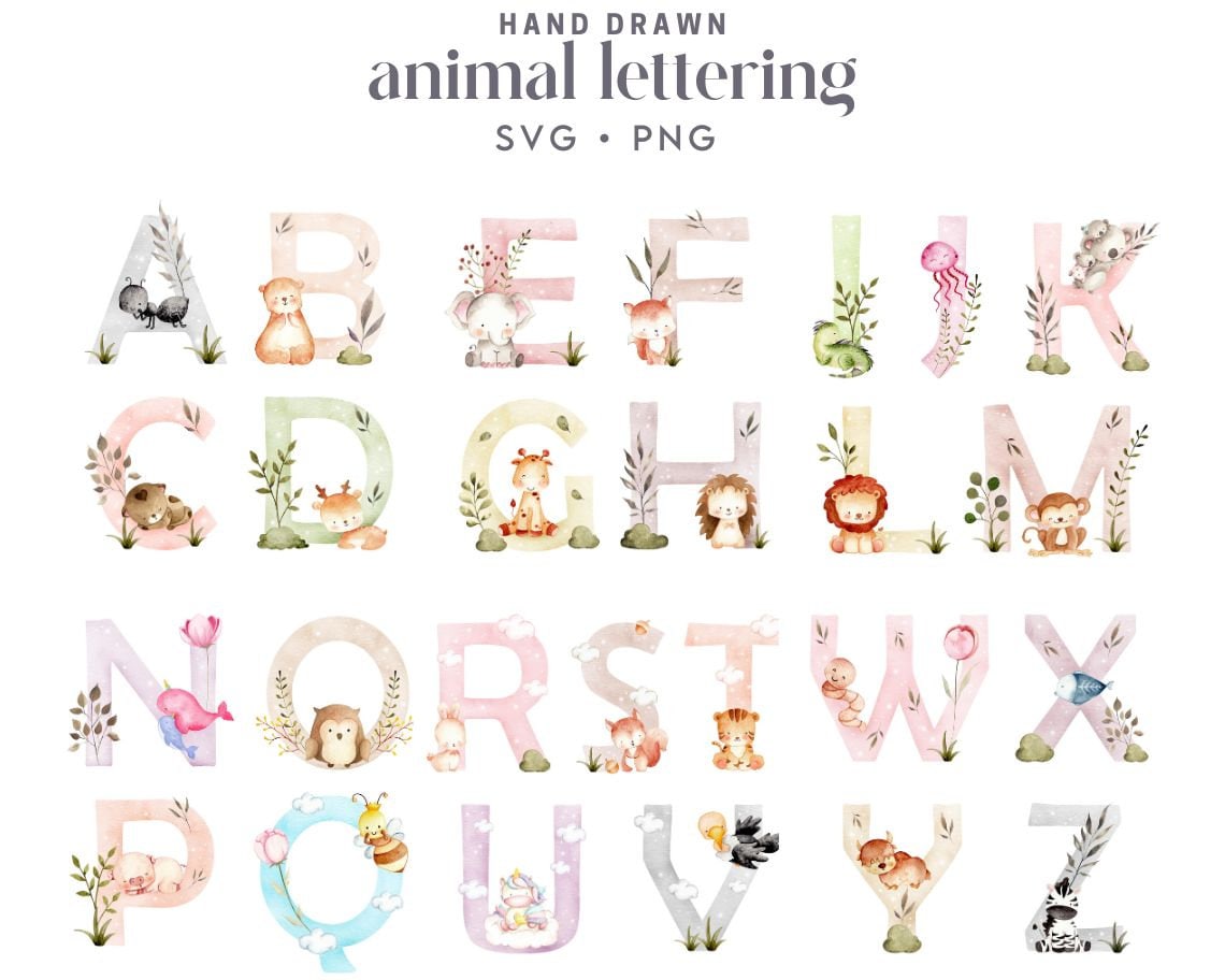 Cute Animal Alphabet SVG Bundle - PNG + Svg File Downloadable Pack ...