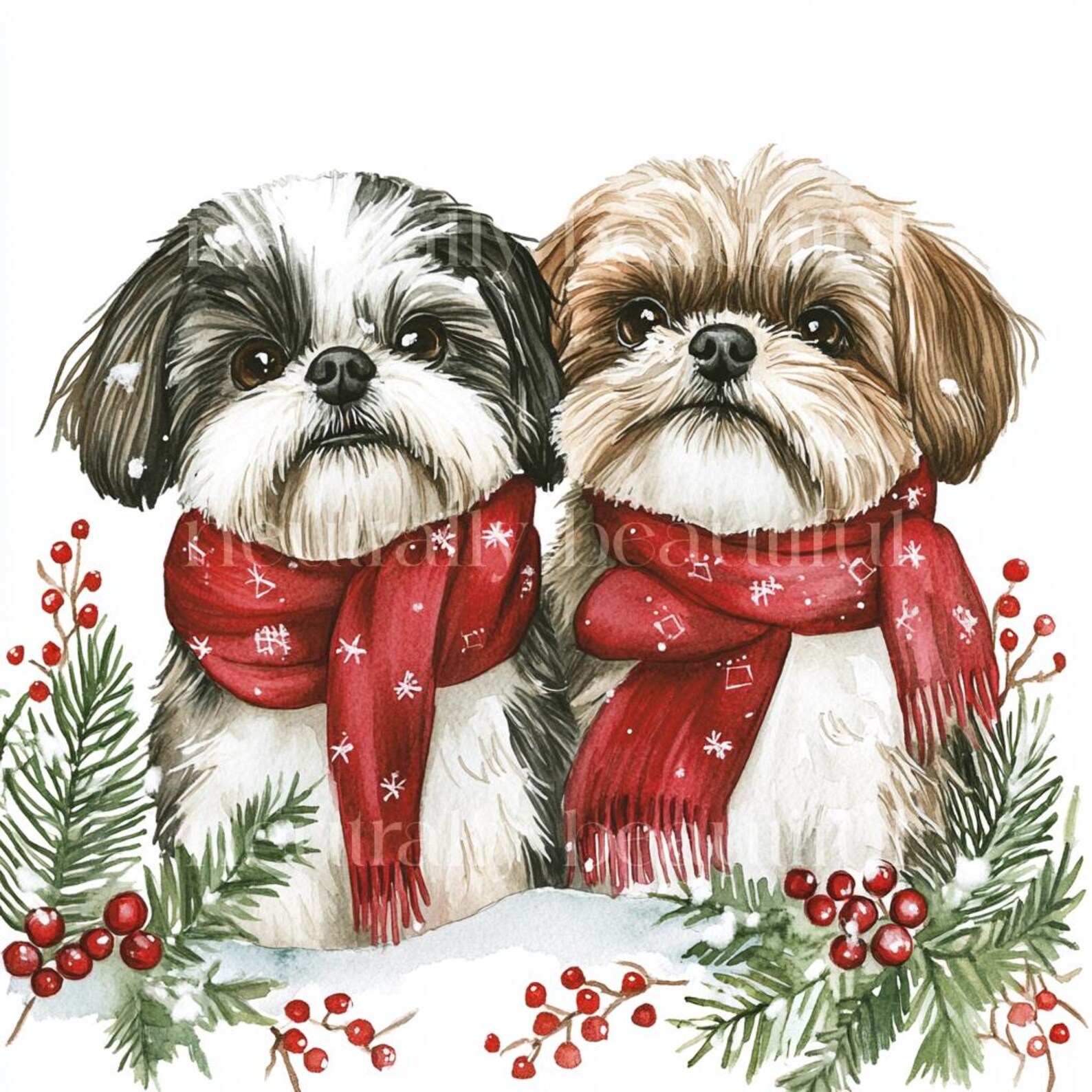 12 X Shih Tzu Dogs at Christmas Clipart Bundle - High Quality Jpgs Two ...