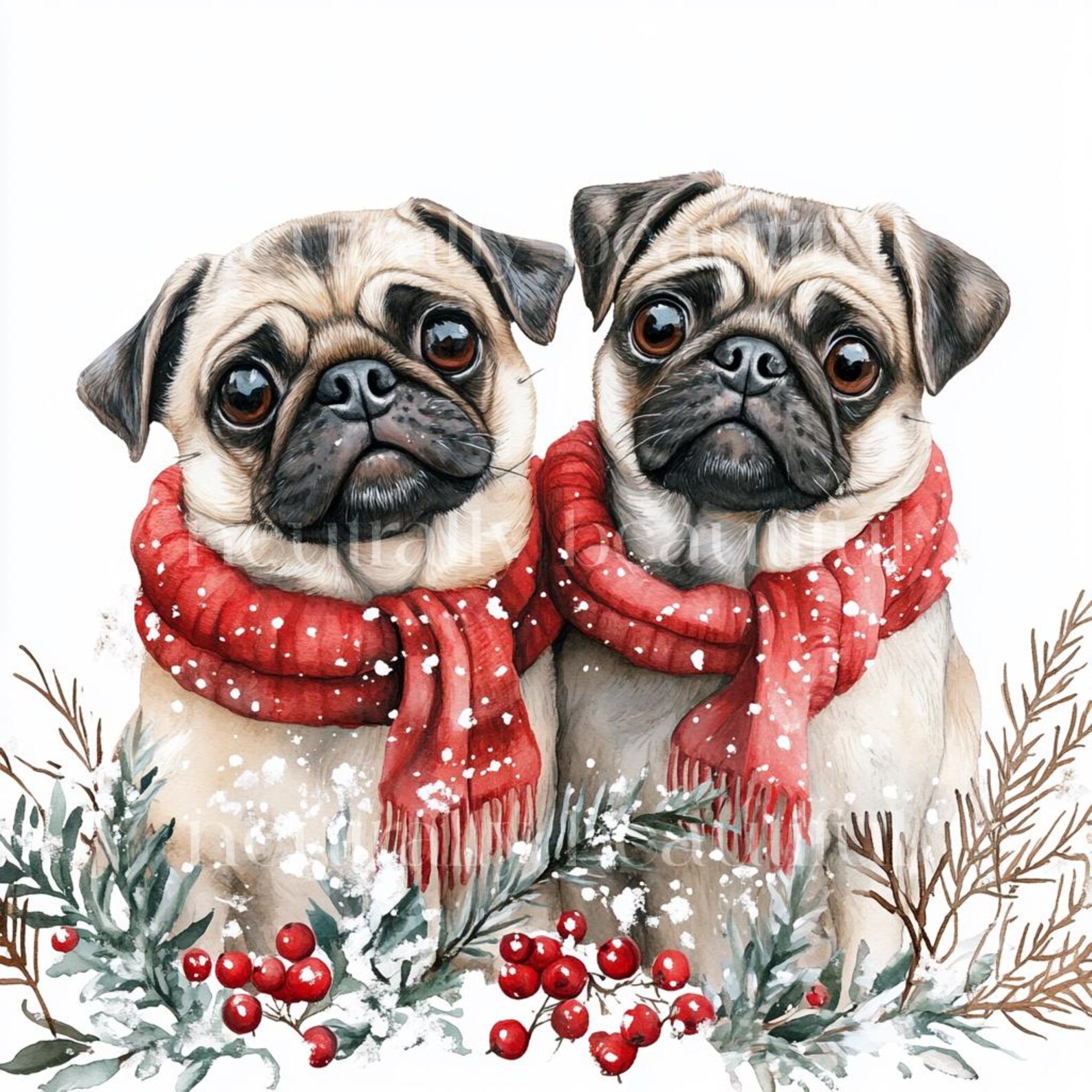 12 X Two Pug Dogs at Christmas Clipart Bundle - High Quality Jpgs Two ...