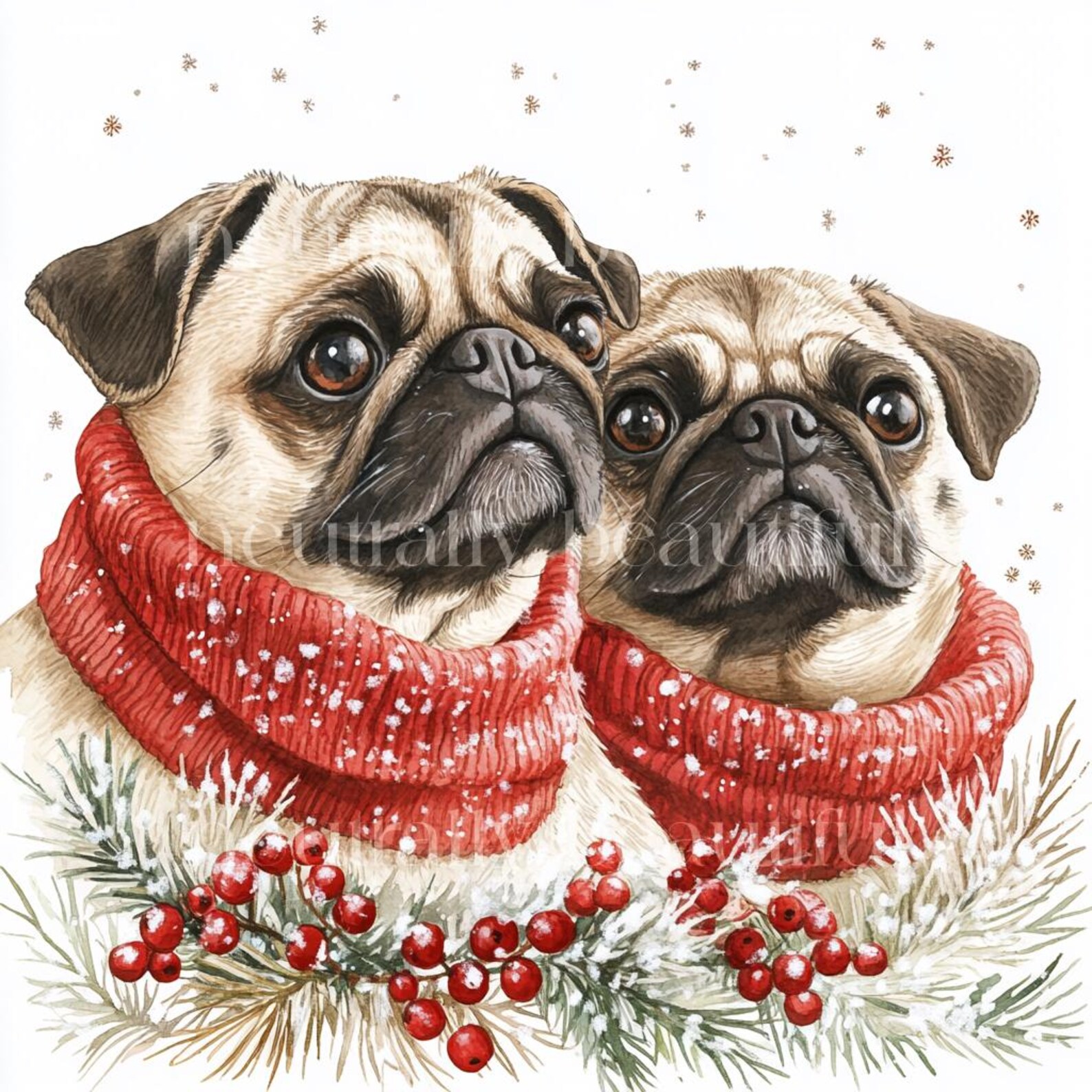 12 X Two Pug Dogs at Christmas Clipart Bundle - High Quality Jpgs Two ...
