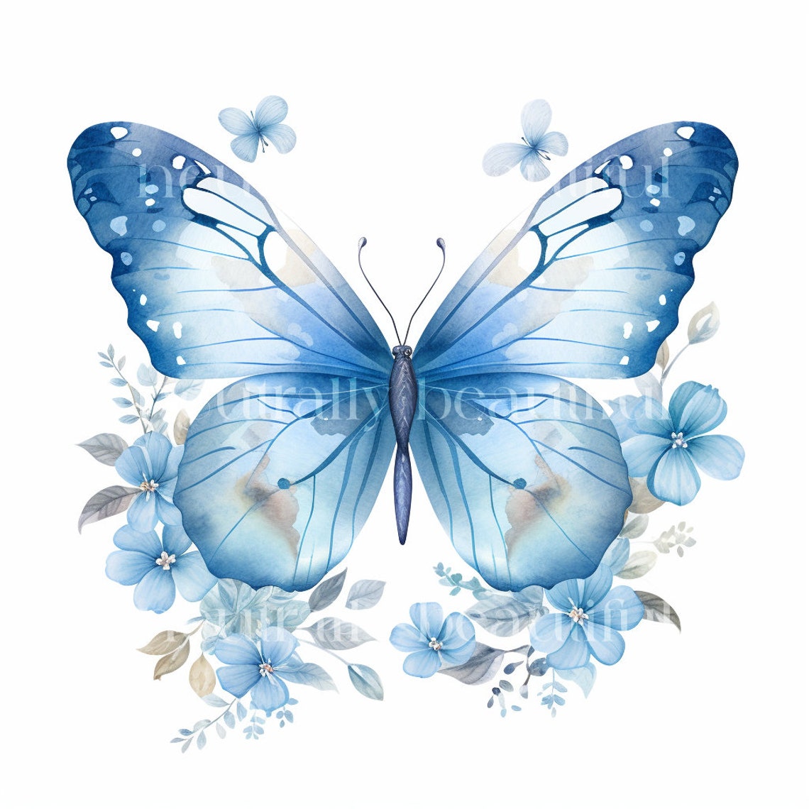 Pretty Blue Watercolour Butterfly Downloadable Clipart 12 Jpgs ...