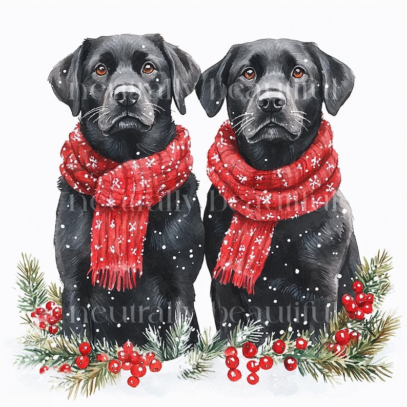 12 X Black Labradors at Christmas Clipart Bundle - High Quality Jpgs ...