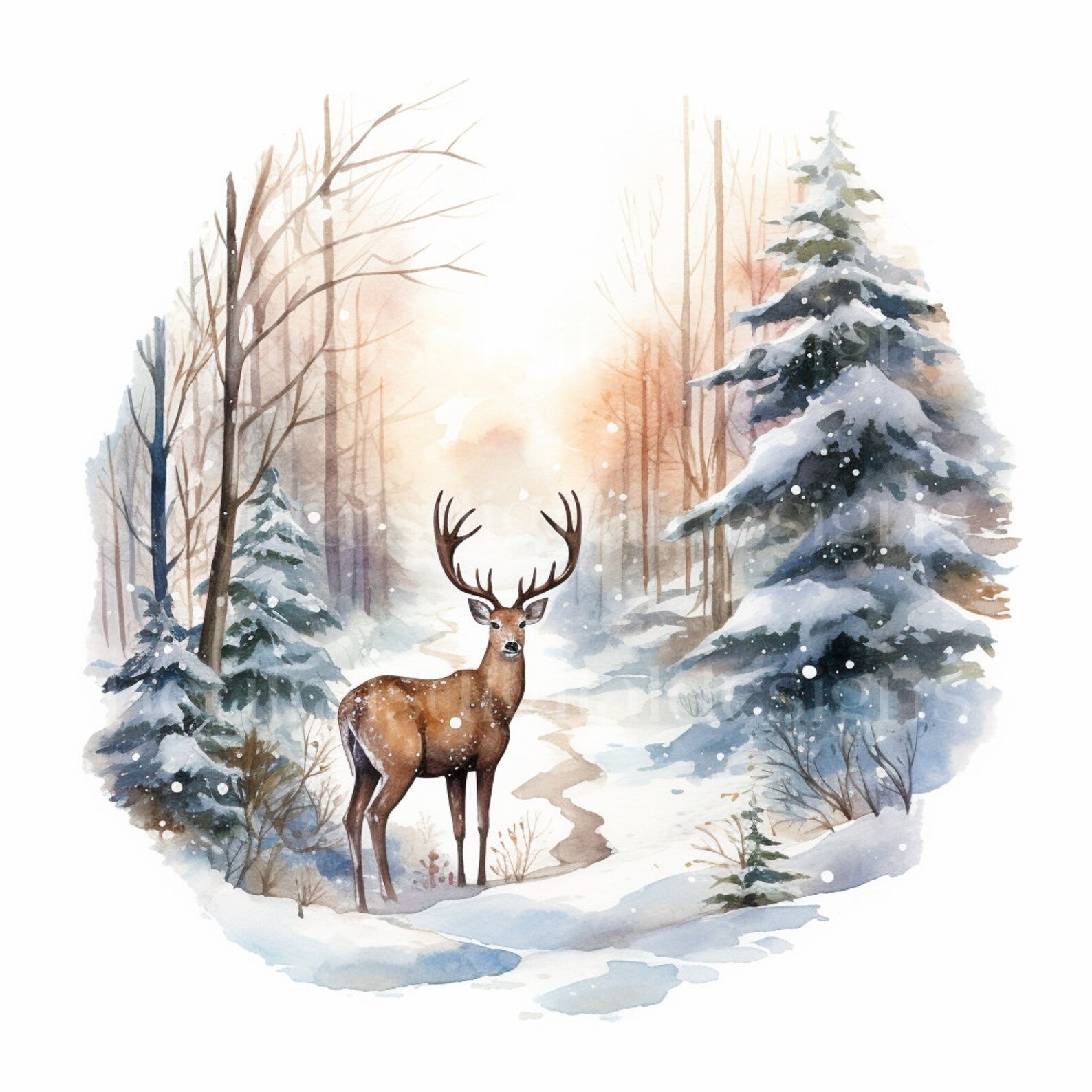 Reindeer Woodland Watercolour Clipart - 10 High Quality Downloadable ...