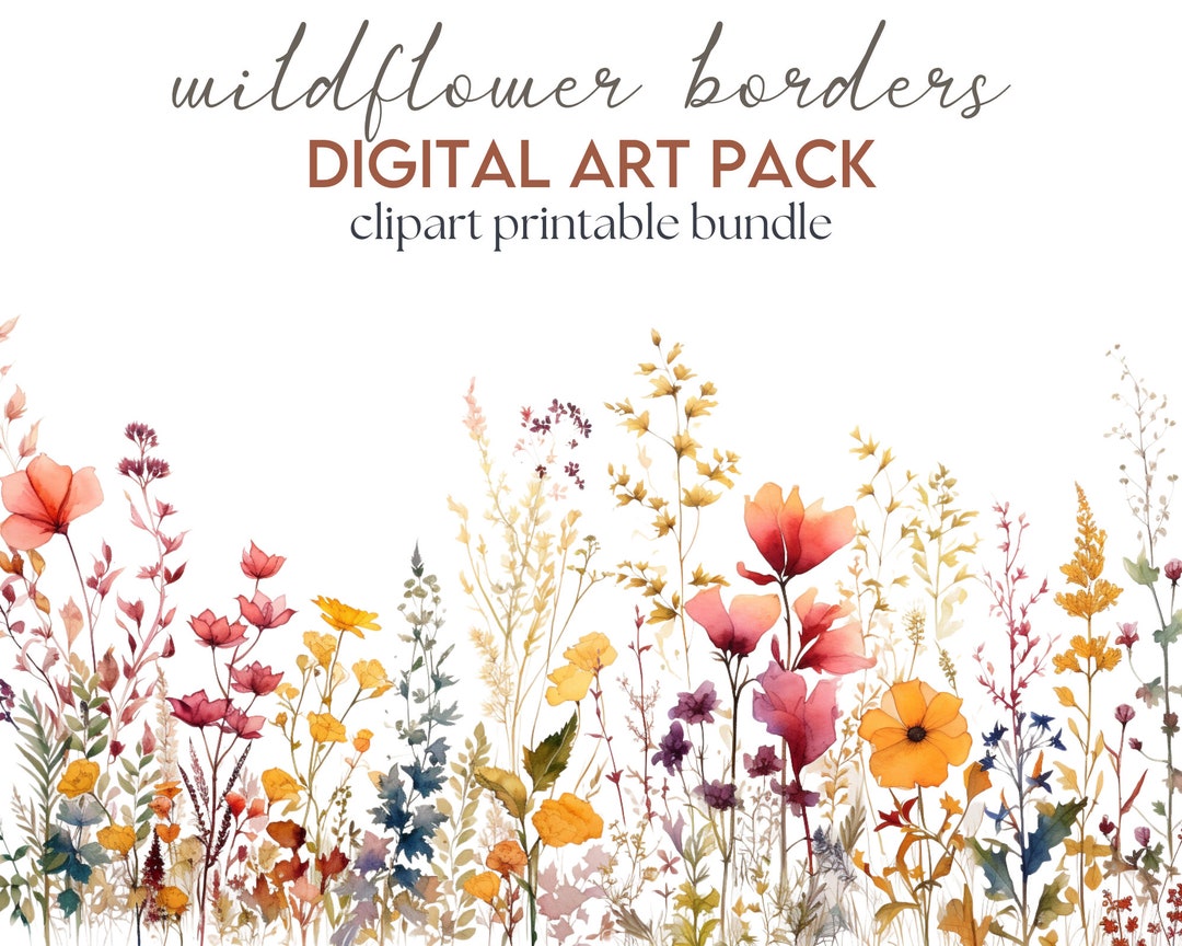 25 X Beautiful Wildflower Meadow Borders - Floral Frame Watercolour ...