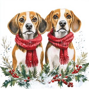 12 X Beagles At Christmas Clipart Bundle High Quality Jpgs Festive