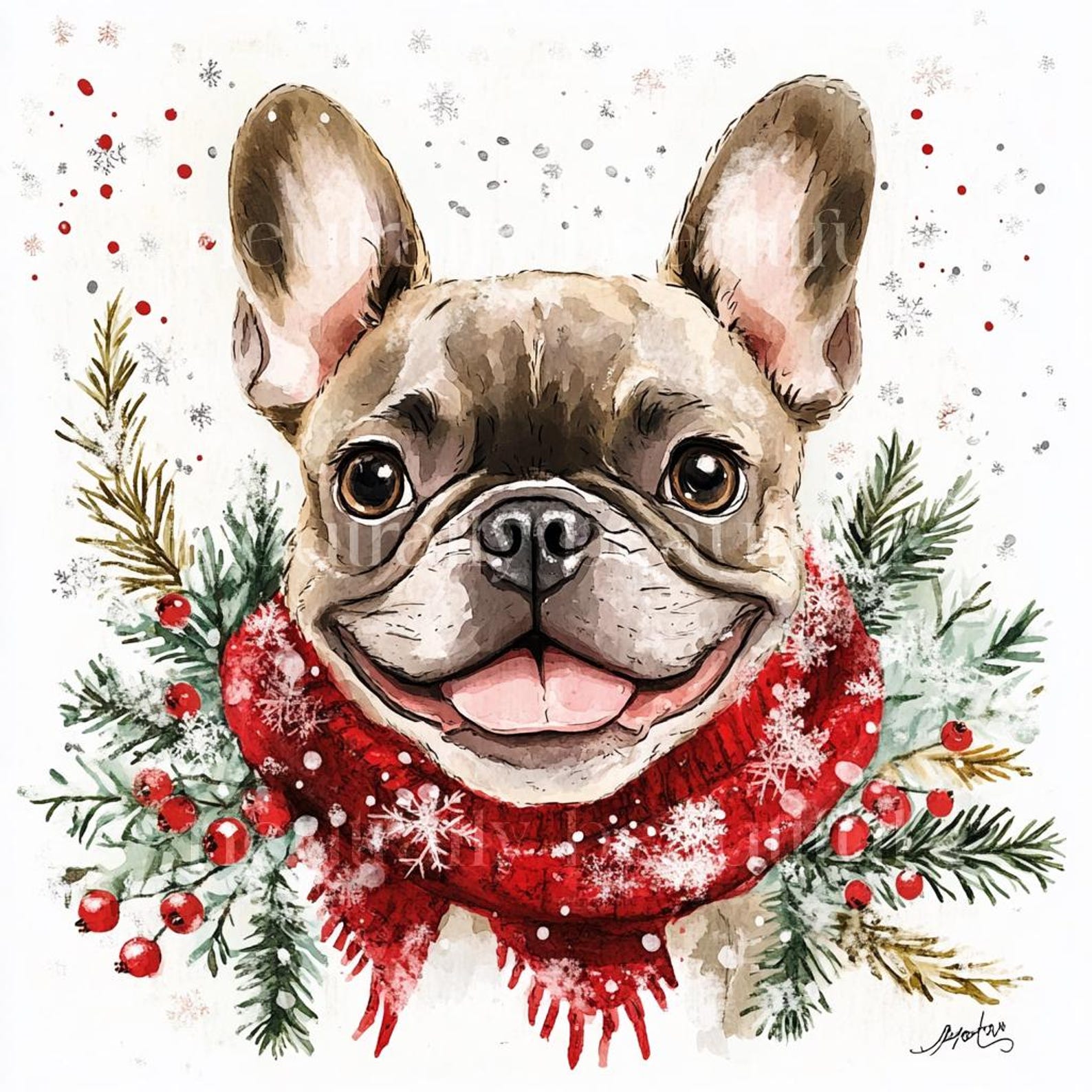 12 X French Bulldogs at Christmas Clipart Bundle - High Quality Festive ...