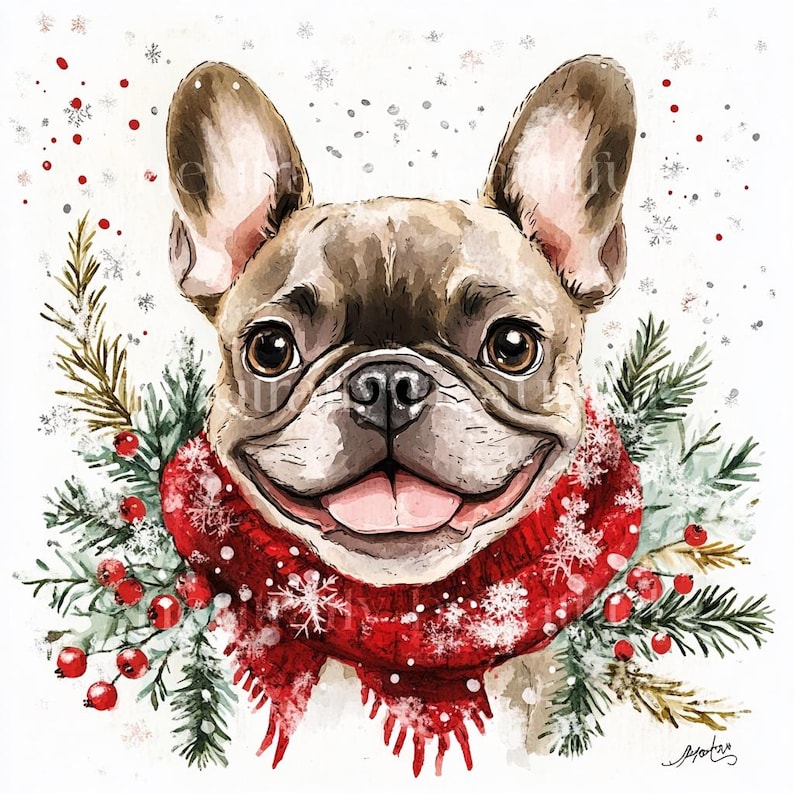 12 X French Bulldogs at Christmas Clipart Bundle - High Quality Festive ...