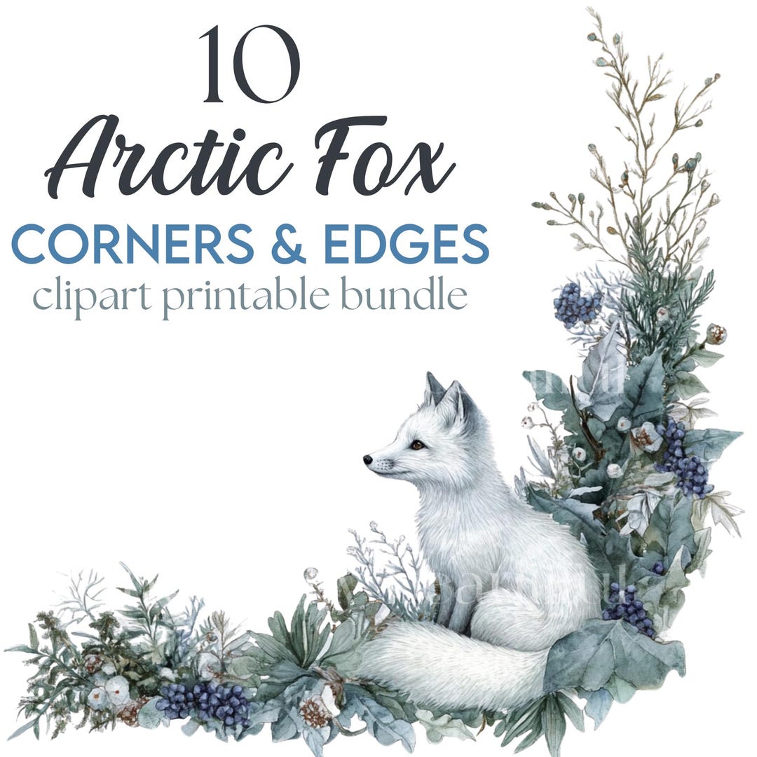10 X Arctic Fox Winter Corners & Edges Downloadable Clipart ...