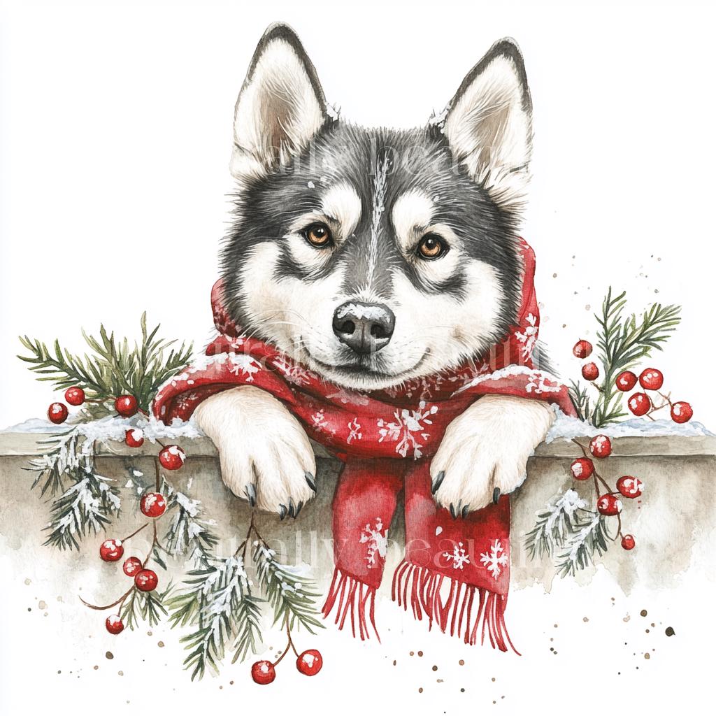 12 X Husky Dogs at Christmas Clipart Bundle - High Quality Jpgs Festive ...