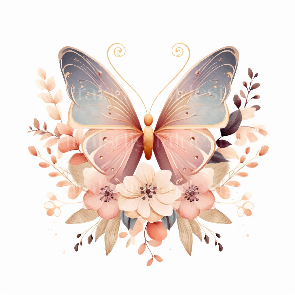 10 X Vector-style Floral Butterfly Digital Elements - High Quality JPG ...