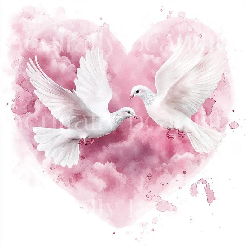 10 X Hearts & Doves Pink Clipart Bundle - High Quality Jpgs - Romantic ...