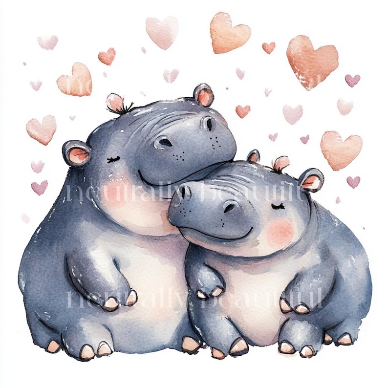 10 X Hippos & Hearts Clipart Bundle - High Quality Jpgs - Romantic ...