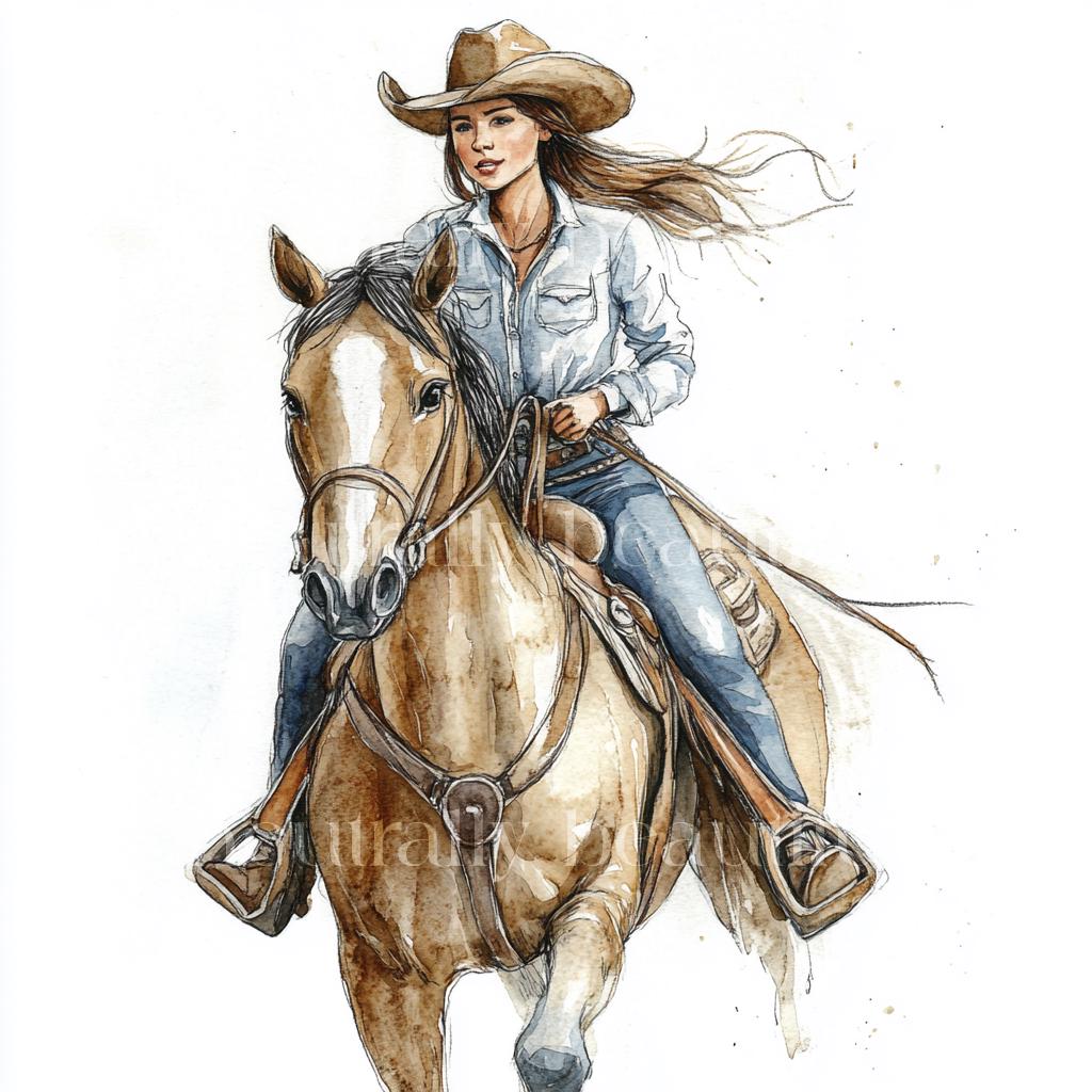 10 X Riding Cowgirls Clipart Bundle - High Quality Jpgs - Western ...