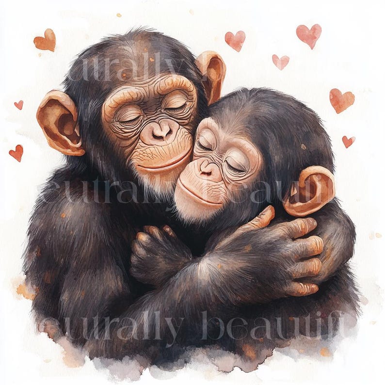 12 X Chimpanzees & Hearts Clipart Bundle - High Quality Jpgs - Romantic ...