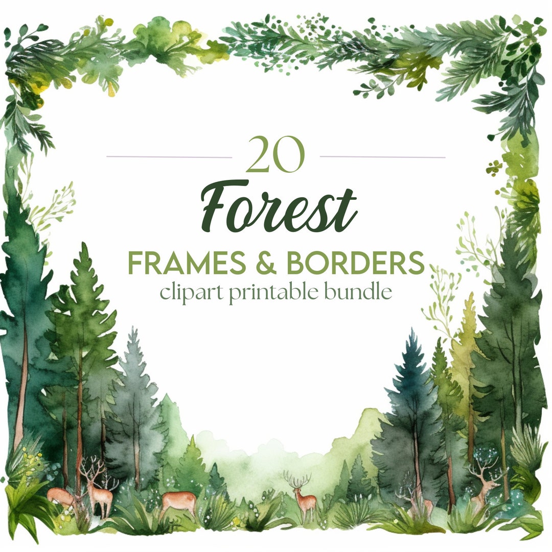 20 X Forest Themed Borders & Edges Downloadable Clipart - Watercolour ...