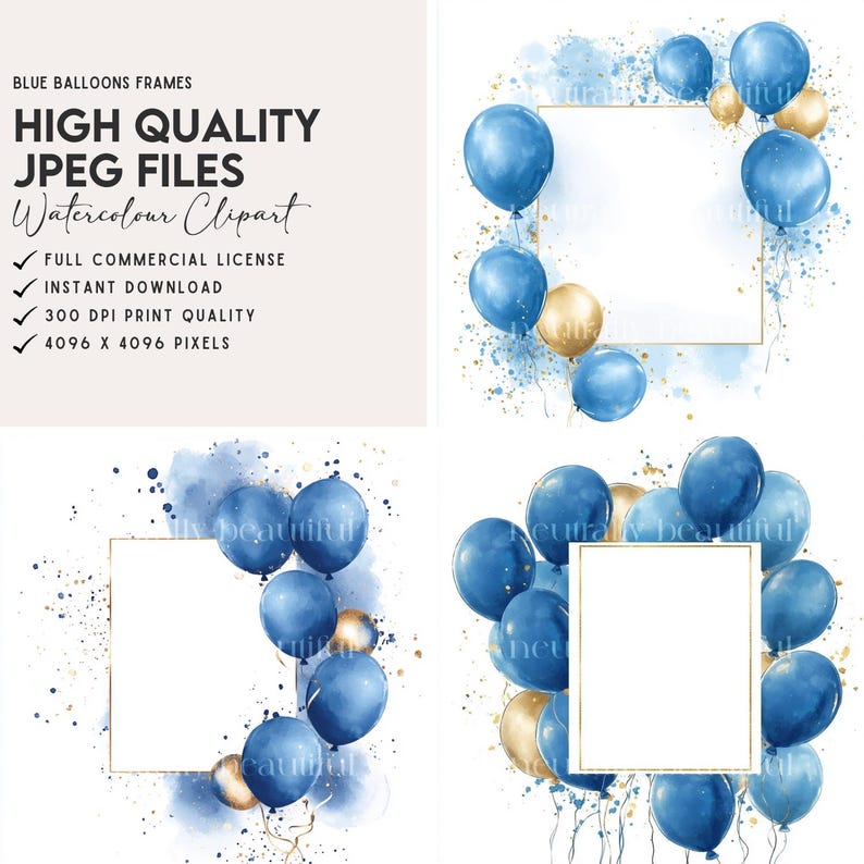 15 X Blue Birthday Balloon Frames Clipart Bundle - High Quality Jpgs ...
