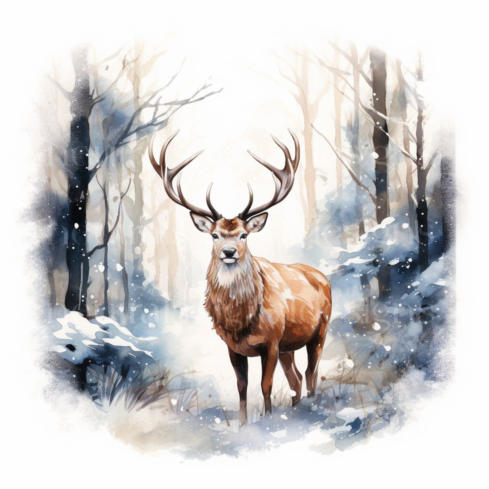 Reindeer Woodland Watercolour Clipart - 10 High Quality Downloadable ...