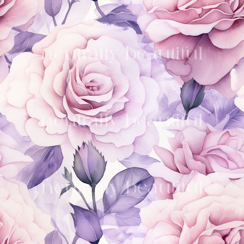 15 X Seamless Digital Paper Patterns - English Roses Watercolour Flower ...