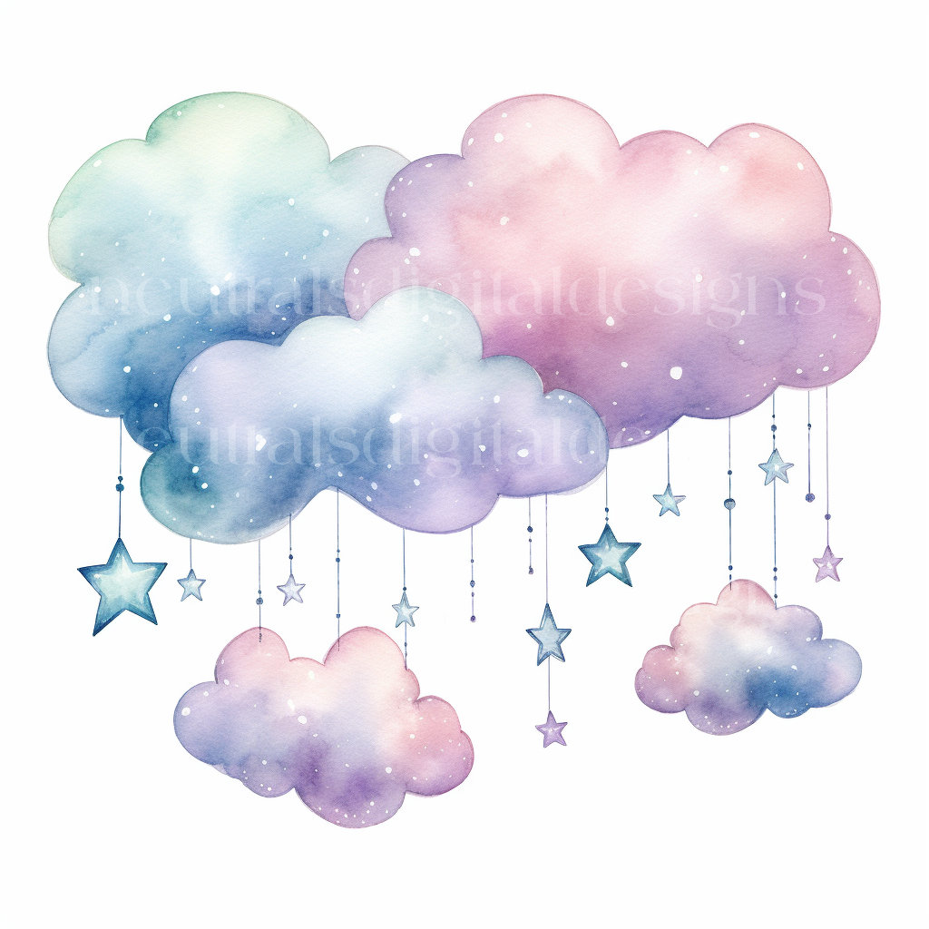 Pastel Clouds & Stars Clipart 10 High Quality Downloadable - Etsy