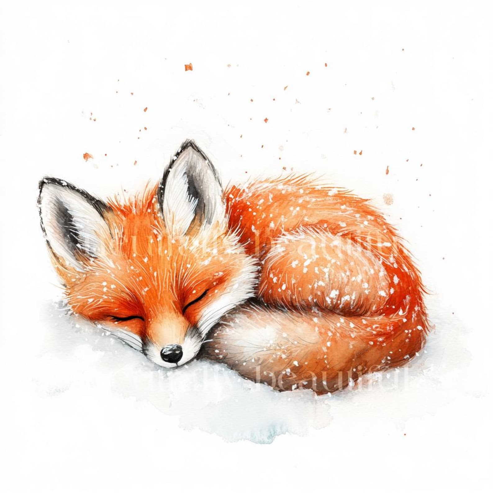 10 X Cute Sleeping Fox Clipart - High Quality Jpgs - Fox Cub in Snow ...