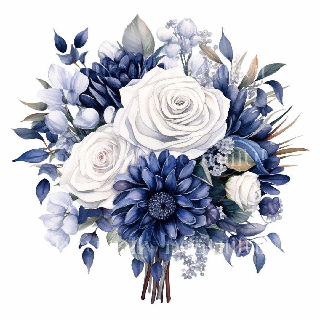 10 X Navy Blue Bouquets Clipart Bundle, High Quality JPG Instant ...