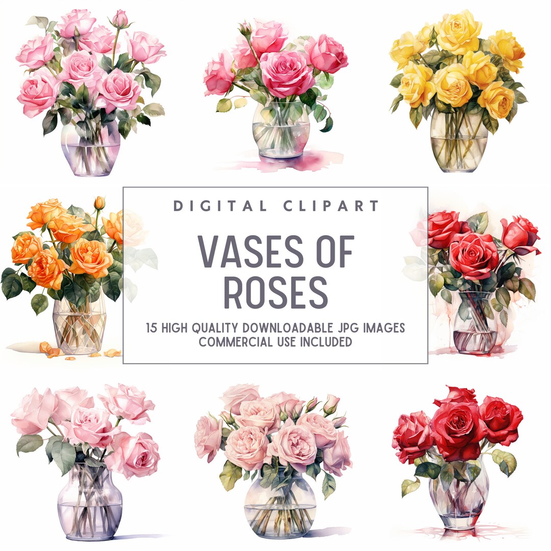 Vases of Roses - 15 High Quality Downloadable Jpgs - Flower Clipart ...