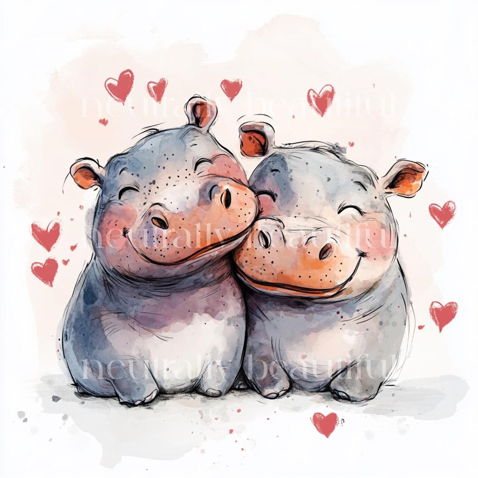 10 X Hippos & Hearts Clipart Bundle - High Quality Jpgs - Romantic ...