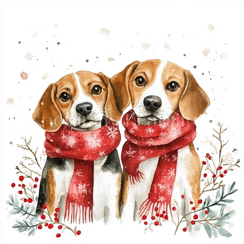 12 X Beagles at Christmas Clipart Bundle - High Quality Jpgs Festive ...