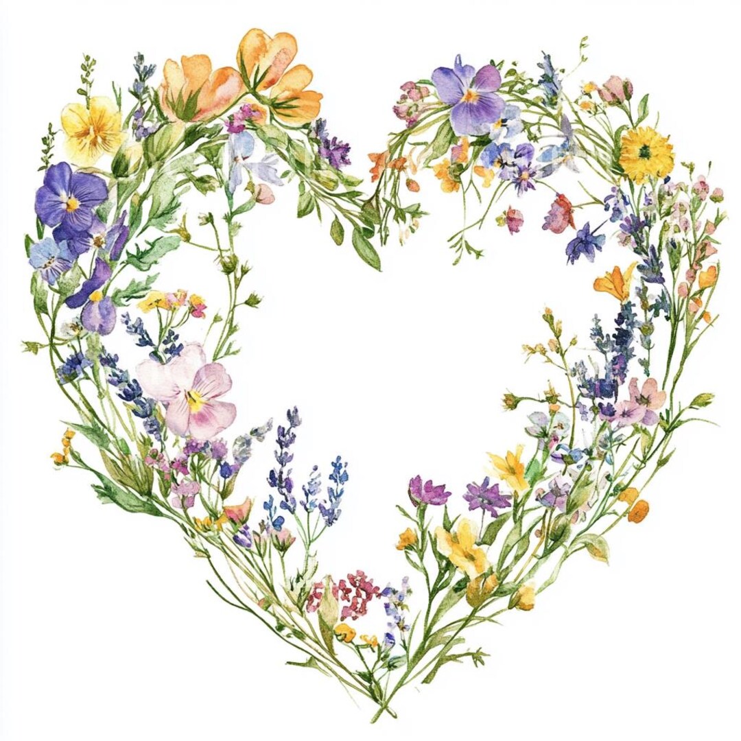 12 X Wildflower Hearts Clipart Bundle - High Quality Jpgs - Floral ...