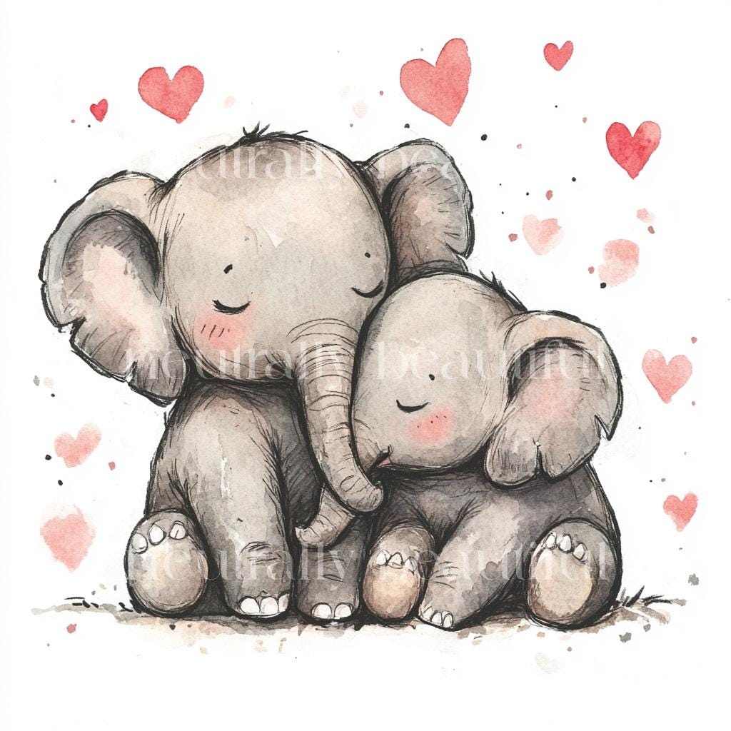 10 X Elephants & Hearts Clipart Bundle - High Quality Jpgs - Romantic ...